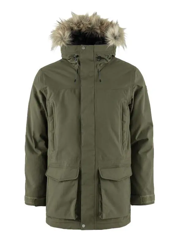 Fjallraven Nuuk Lite Waterproof Parka With Faux Fur Trim - Laurel Green