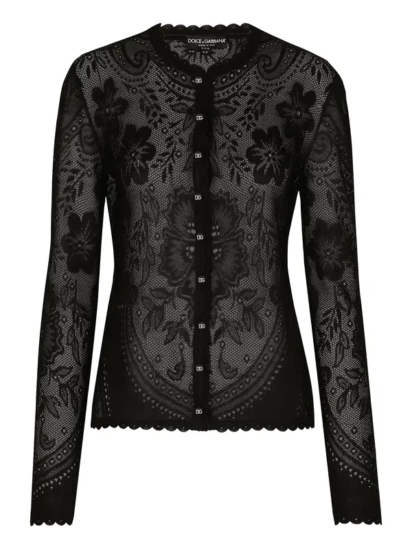 Dolce & Gabbana Lace-stitch Jacquard Cardigan - Black