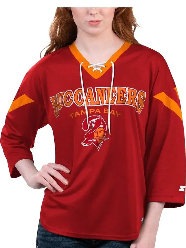 STARTER Tampa Bay Buccaneers Rally Lace-up 3/4 Sleeve T-shirt - Red