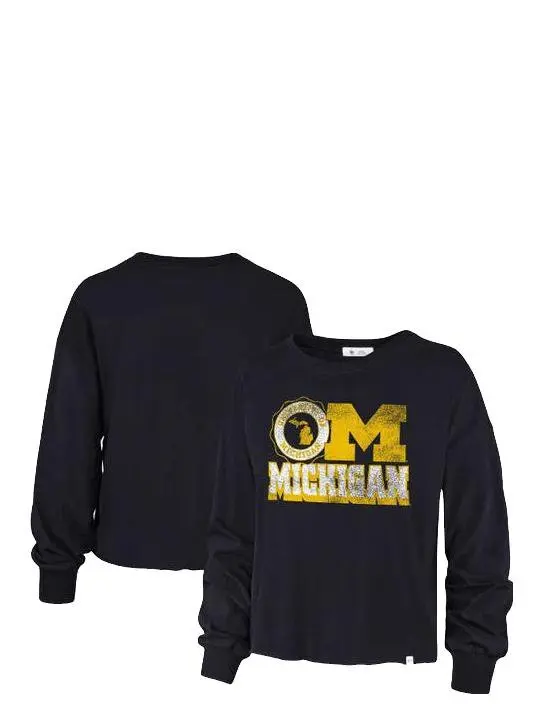 '47 47 Michigan Wolverines Long Sleeve Cropped T-shirt - Navy