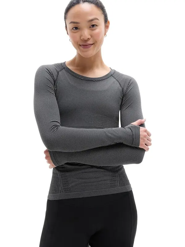 Athleta Momentum Seamless Top - Black Mini Stripe