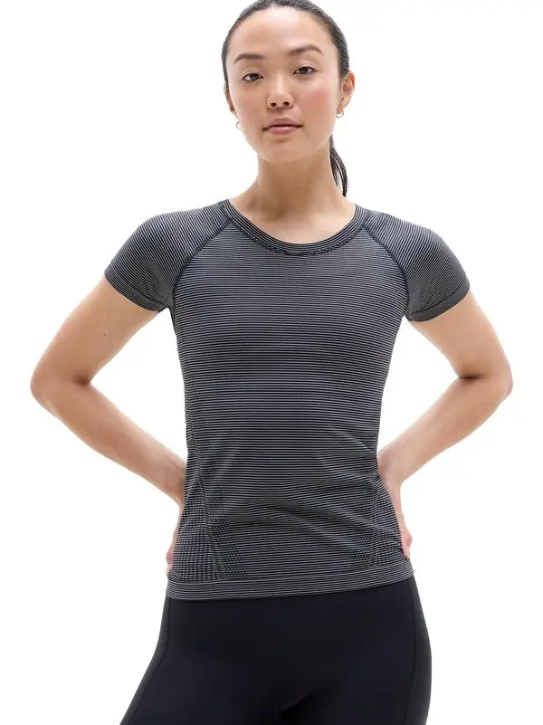 Athleta Momentum Seamless Tee - Black Mini Stripe