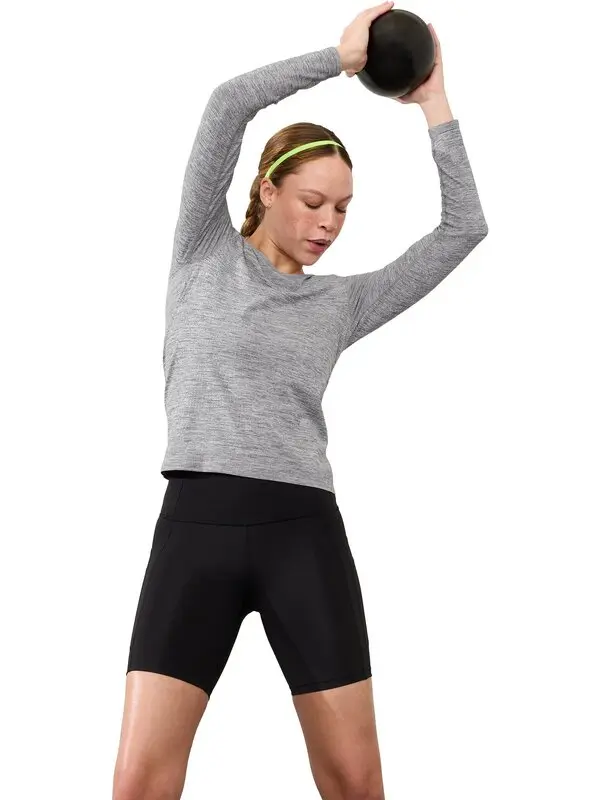 Athleta In Motion Seamless Heather Top - Medium Grey