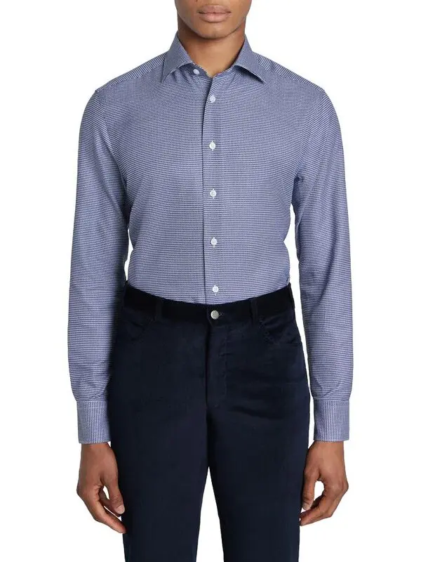 JACK VICTOR Kensington Dobby Cotton Dress Shirt - Navy