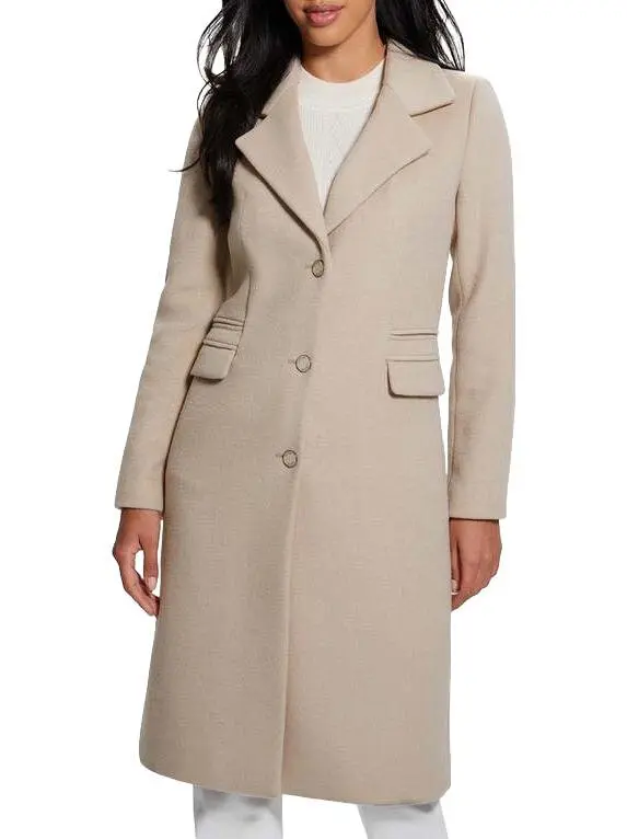 Guess Laurence Wool-blend Coat With Detachable Faux Fur Collar - Brown