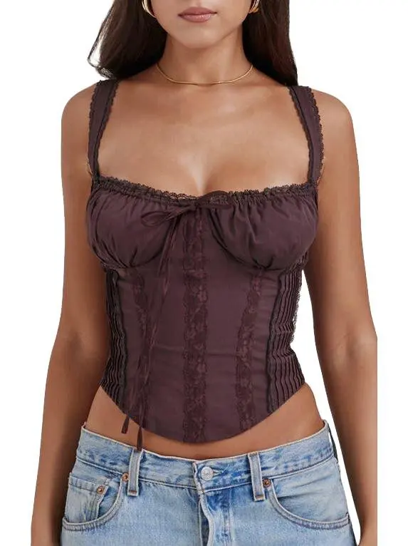 House Of Cb Gini Cotton-blend Corset Top - Rich Brown