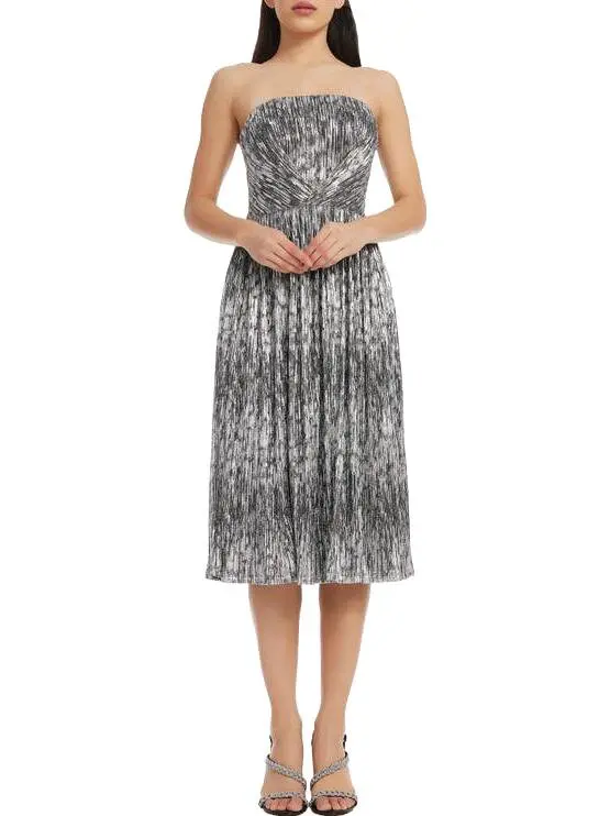 Dress The Population Nadine Metallic Fit & Flare Cocktail Dress - Black-silver