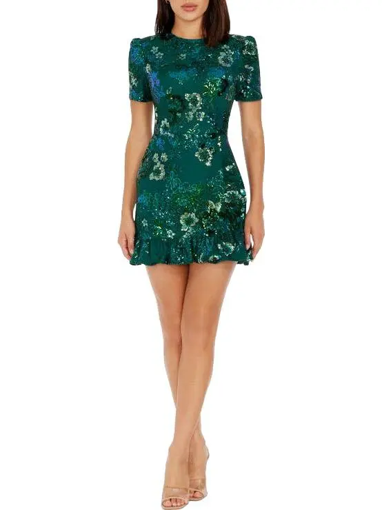 Dress The Population Brittany Sequin Mini Dress - Deep Emerald Multi