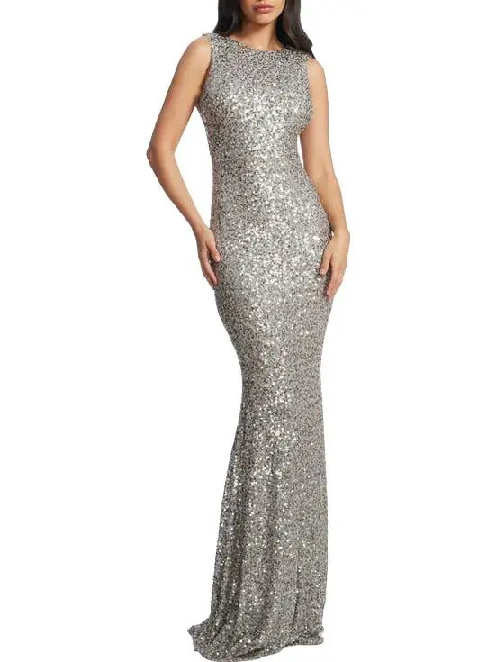 Dress The Population Leighton Sequin Mermaid Gown - Dove Multi