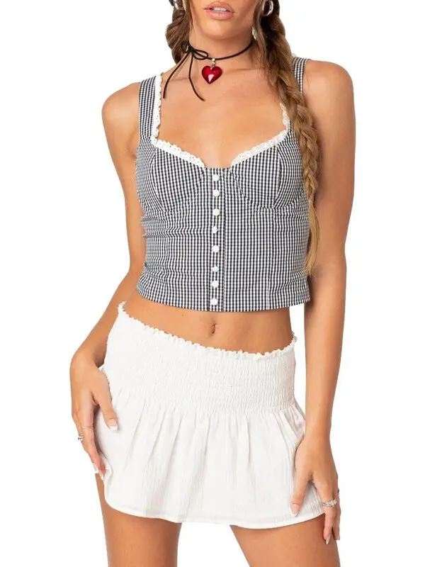 EDIKTED Gingham Bustier Corset Top - Mix