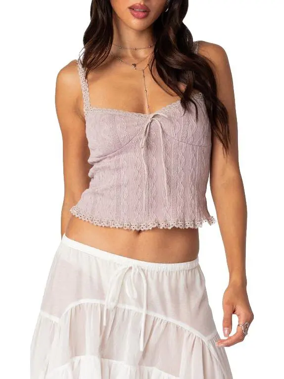EDIKTED Lacy Crop Knit Camisole - Mauve