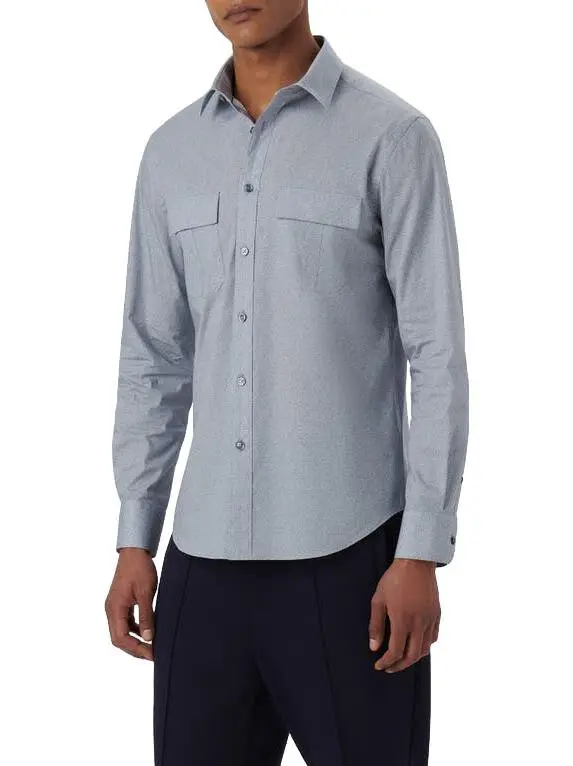 Bugatchi Julian Shaped Fit Heather Stretch Cotton Button-up Shirt - Dusty-blue