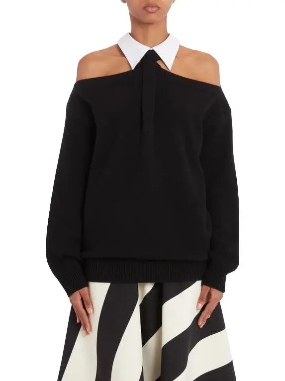 Valentino Garavani Cold Shoulder Virgin Wool Sweater - Nero/bianco