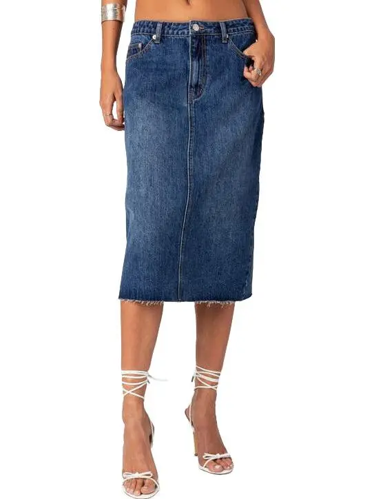 EDIKTED Mirah Denim Midi Skirt - Dark-blue-washed