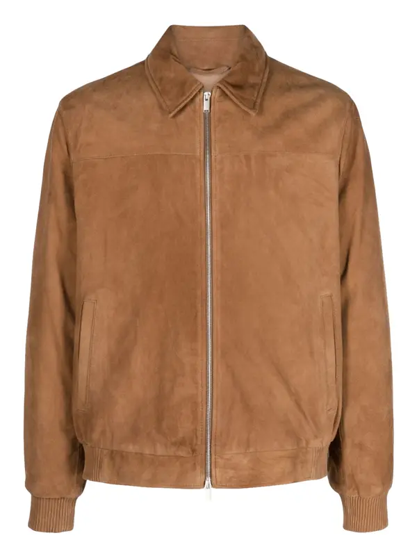 LARDINI Zip-up Suede Bomber Jacket - Brown