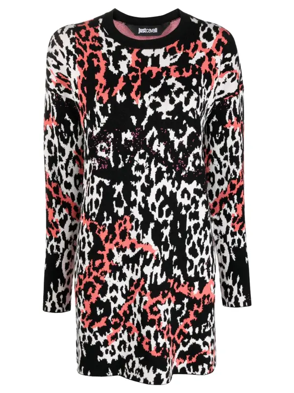 Just Cavalli Jacquard Leopard-print Minidress - Black