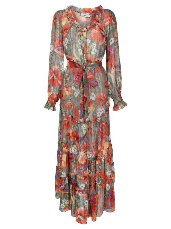 AMIR SLAMA Floral-print Silk Dress - Grey