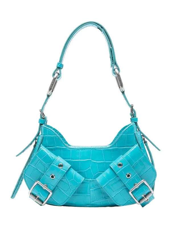 BIASIA Y2k Crocodile-embossed Leather Shoulder Bag - Blue