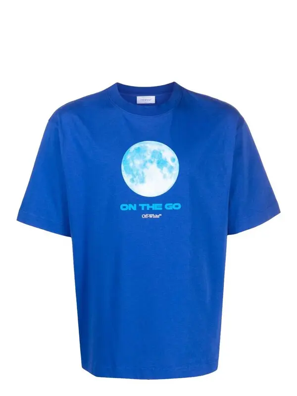Off-White Moon-print Cotton T-shirt - Blue
