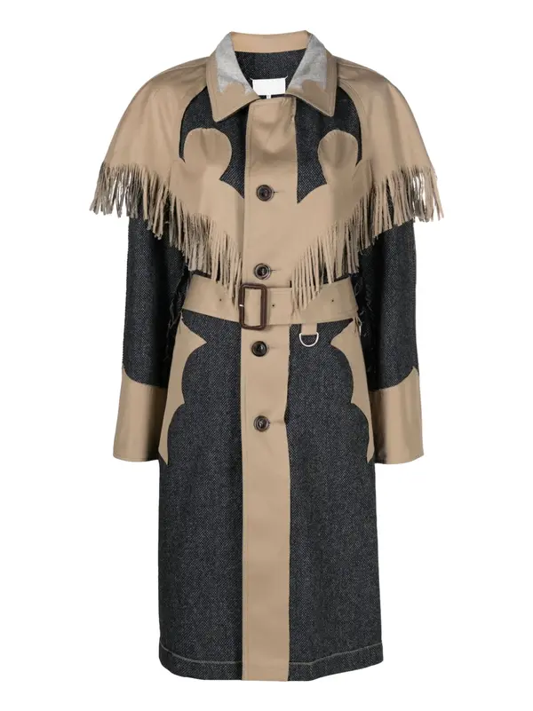 MAISON MARGIELA Fringed Panelled Single-breasted Coat - Neutrals