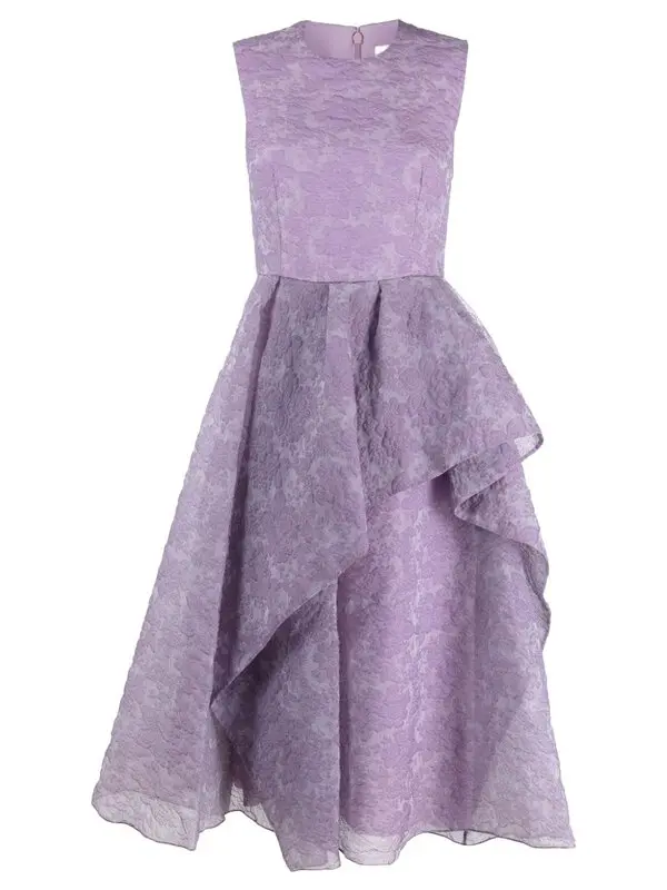 Erdem Floral Organza Cloqué Tiered Dress - Purple