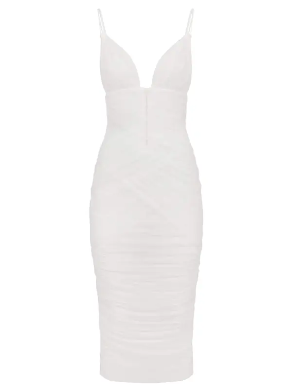 Dolce & Gabbana Draped Tulle Midi Dress - White