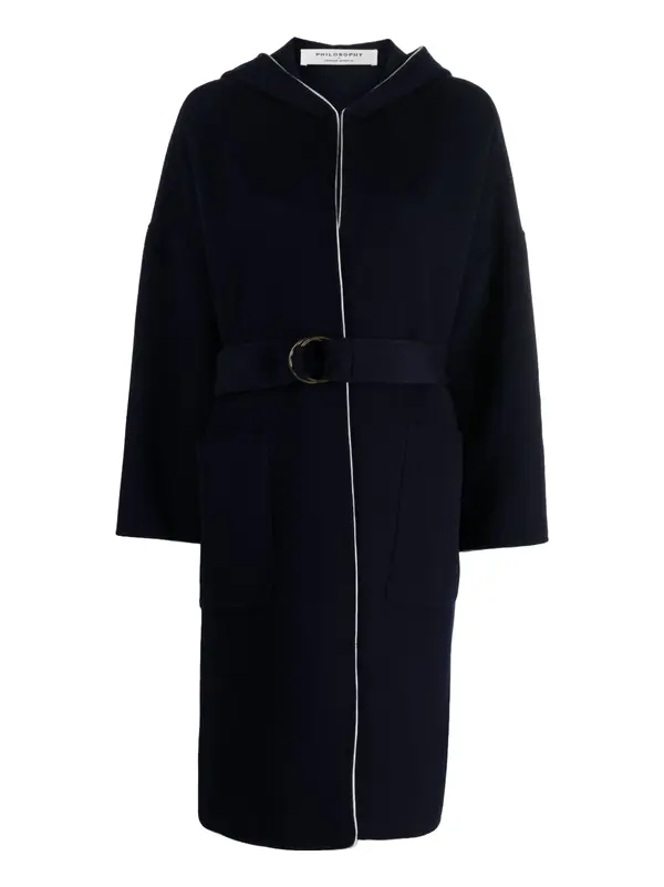 Philosophy Di Lorenzo Serafini Wool Felted Hooded Belted Coat - Blue