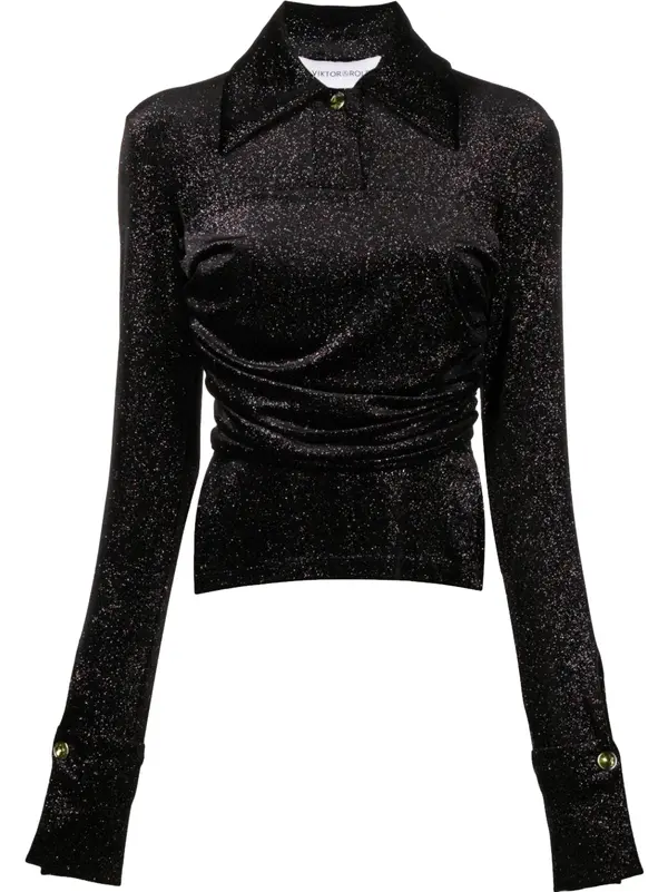 Viktor & Rolf Gathered Glitter Velvet Shirt - Black
