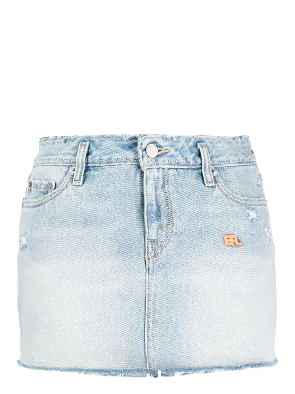 ERL Logo-embroidered Denim Miniskirt - Blue