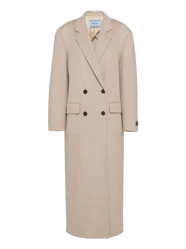 Prada Double-breasted Velour Cashmere Coat - Neutrals
