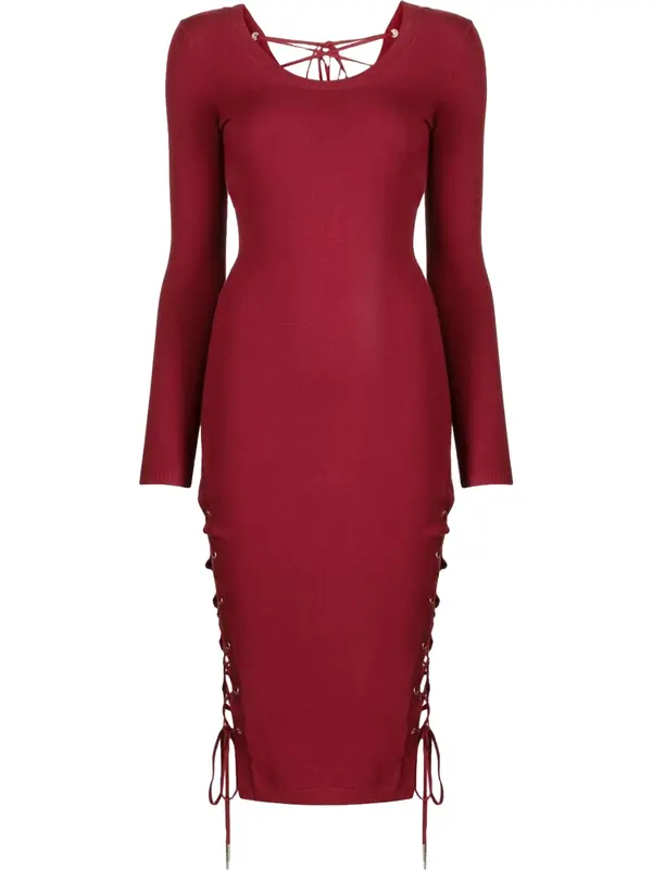 FLEUR DU MAL Lace-up Knit Midi Dress - Red