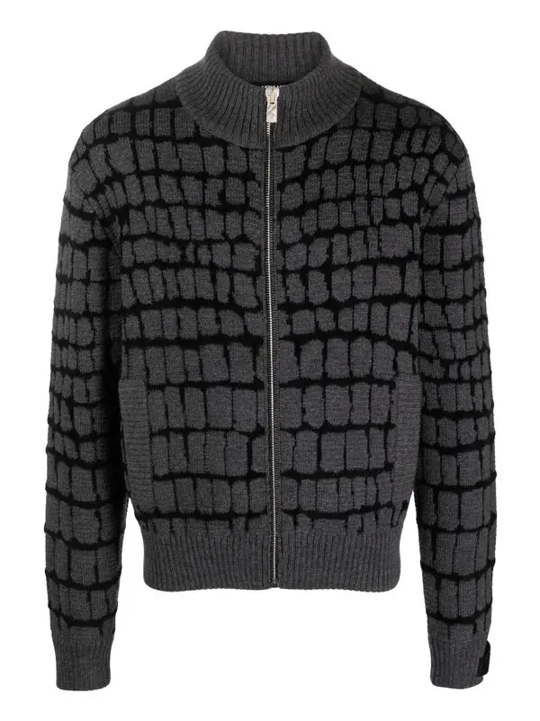 Versace Crocodile-jacquard Zip-up Sweatshirt - Grey