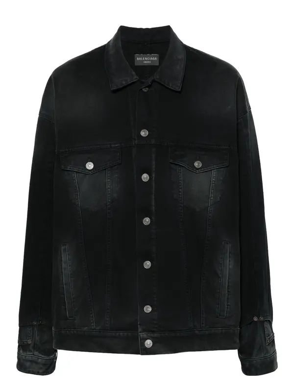 Balenciaga Washed Denim Button-up Jacket - Black