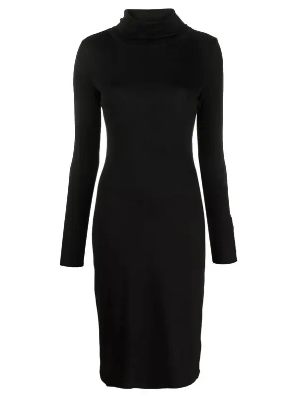 Ralph Lauren Roll-neck Fine-ribbed Midi Dress - Black