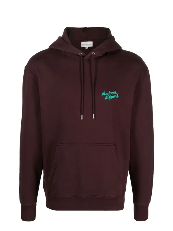 Maison Kitsuné Logo-embroidered Cotton Hoodie - Brown