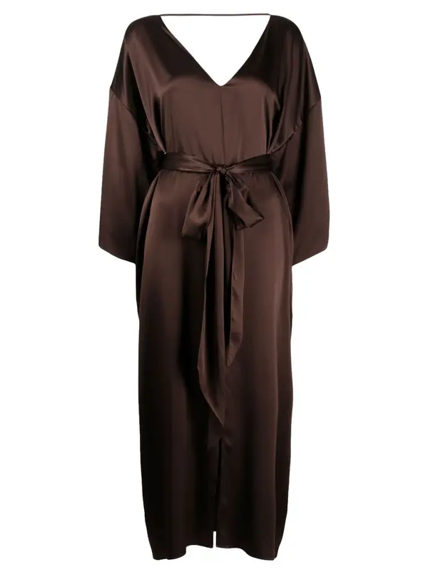 Voz V-neck Silk Dress - Brown