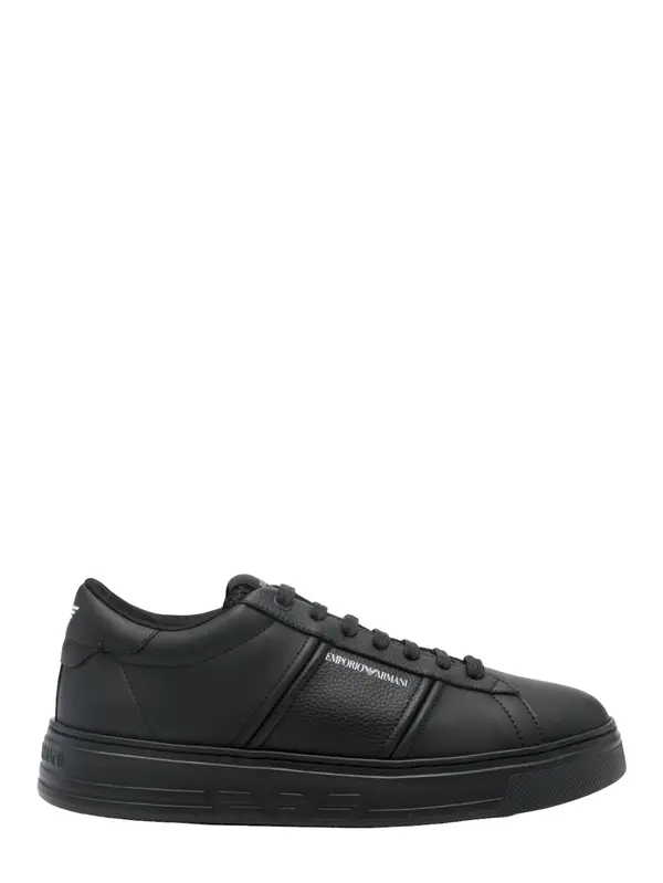 Emporio Armani Logo-print Leather Sneakers - Black