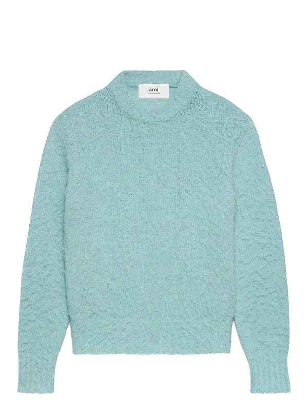 Ami Crew-neck Textured Jumper - Blue