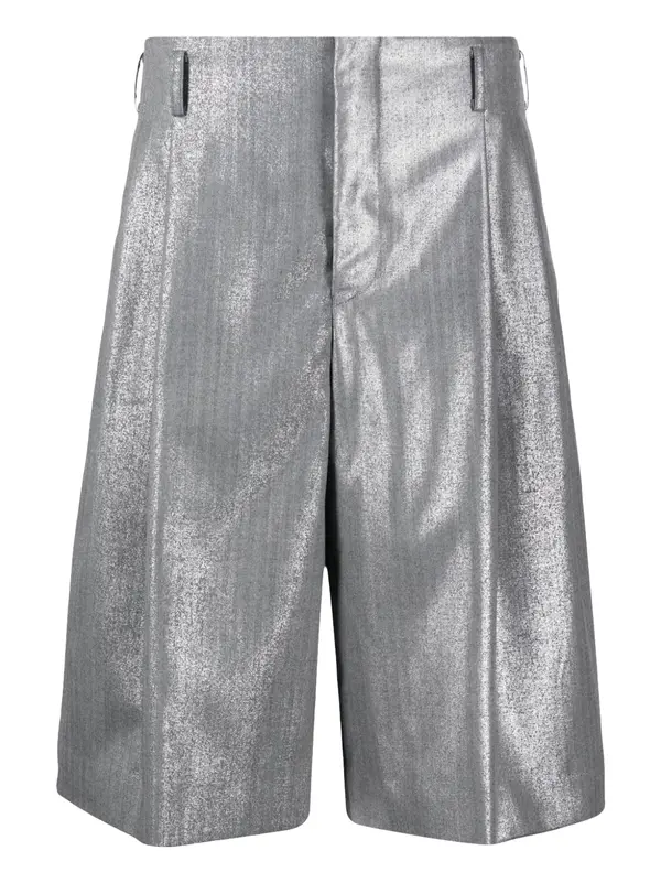Comme Des Garçons Metallic-finish Wool Shorts - Silver