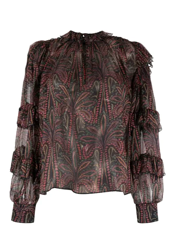 Etro Ruffled Paisley-print Silk Blouse - Blue