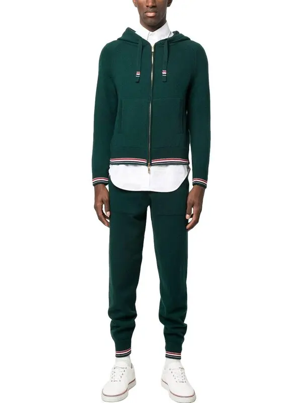 Thom Browne Cashmere Knitted Zip-up Hoodie - Green