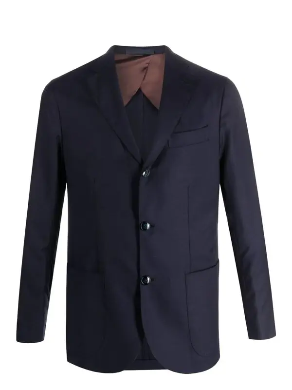 BARBA NAPOLI Notcheded-lapel Virgin Wool Blazer - Blue