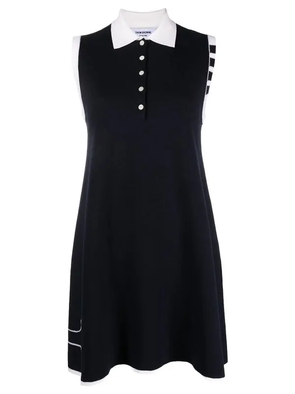Thom Browne 4-bar Stripe Dog Print Polo Dress - Blue