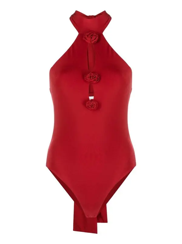 Magda Butrym Rose-appliqué Bodysuit - Red