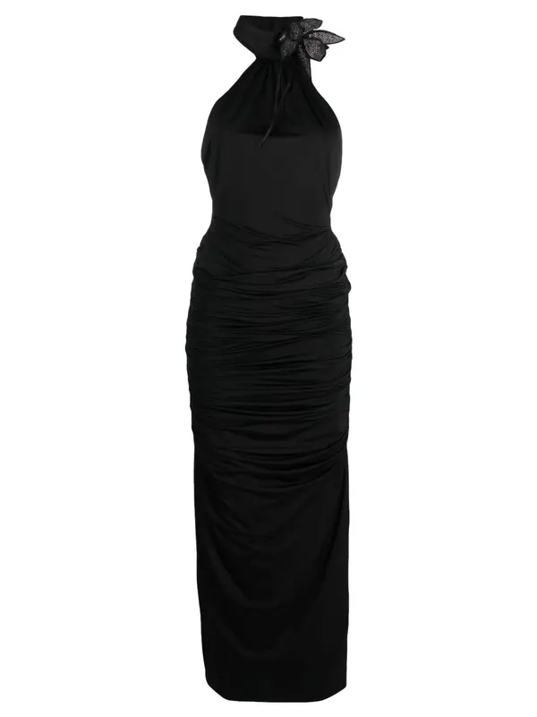 Giuseppe Di Morabito Floral-appliqué Halterneck Gown - Black