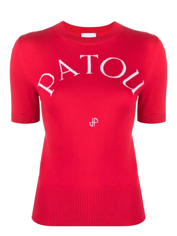 Patou Intarsia Knit Logo Top - Red