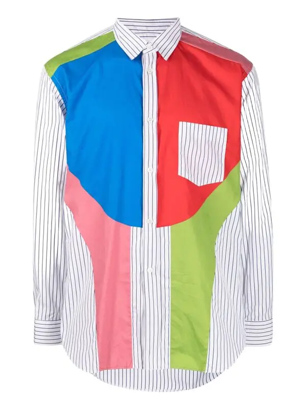 Comme Des Garçons Colour-block Striped Cotton Shirt - Blue