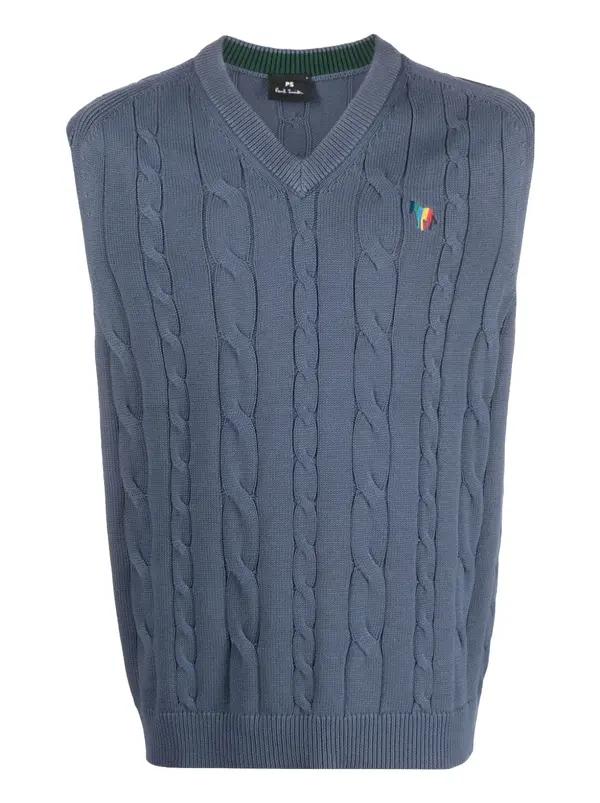 Paul Smith Logo-embroidered Cable-knit Vest - Blue