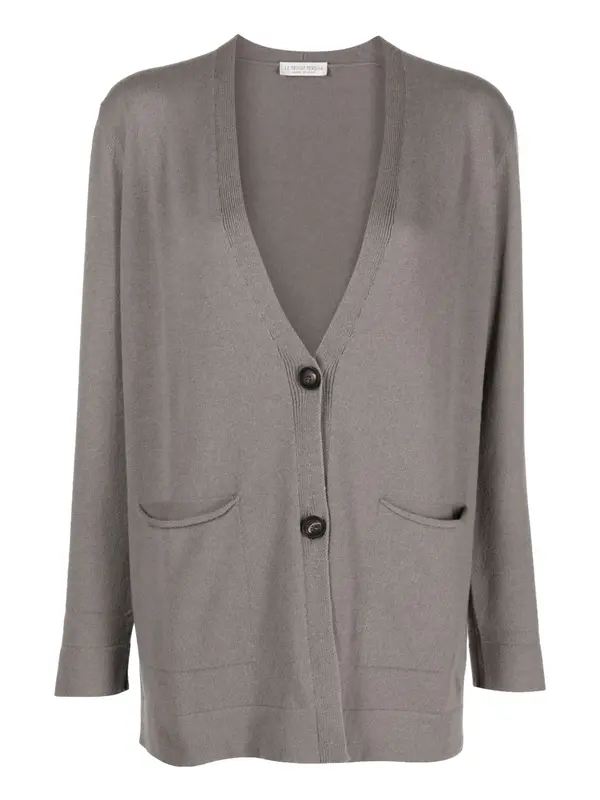 LE TRICOT PERUGIA V-neck Fine-ribbed Cardigan - Grey