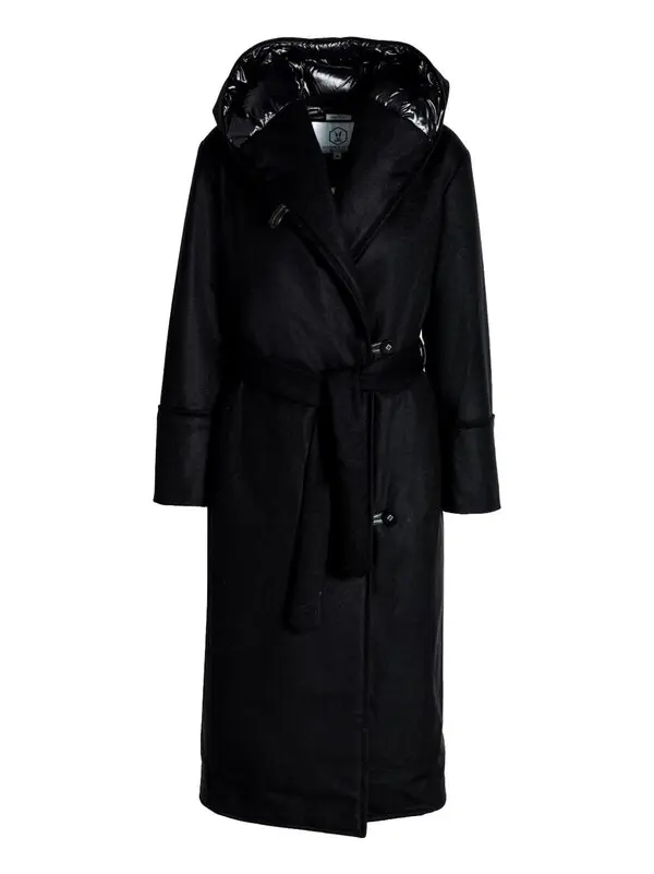 NORWEGIAN WOOL Hooded Virgin Wool-blend Wrap Coat - Black